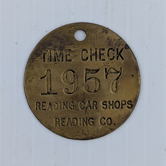 Other | Vintage Brass Time Check Reading Car Shops Reading Co Reading ...